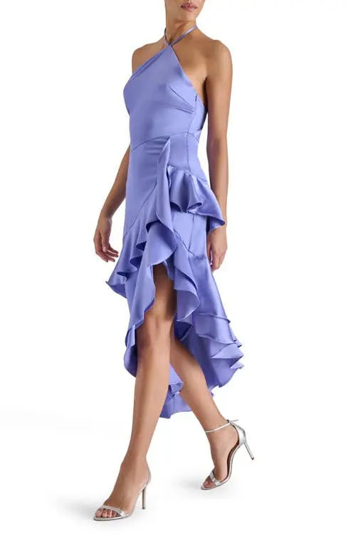 Steve Madden Caspia Ruffle Satin Halter Dress