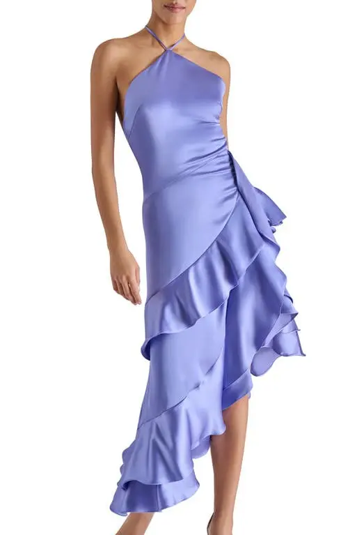 Steve Madden Caspia Ruffle Satin Halter Dress