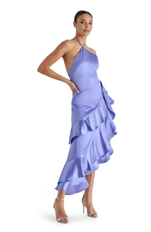 Steve Madden Caspia Ruffle Satin Halter Dress