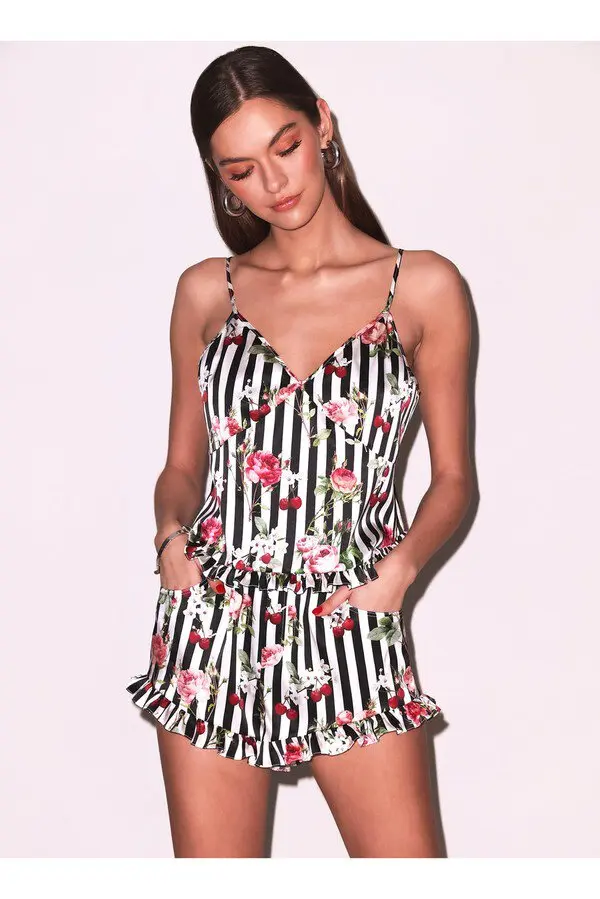 FLEUR DU MAL Cherry Rose Ruffle Short - Stripe