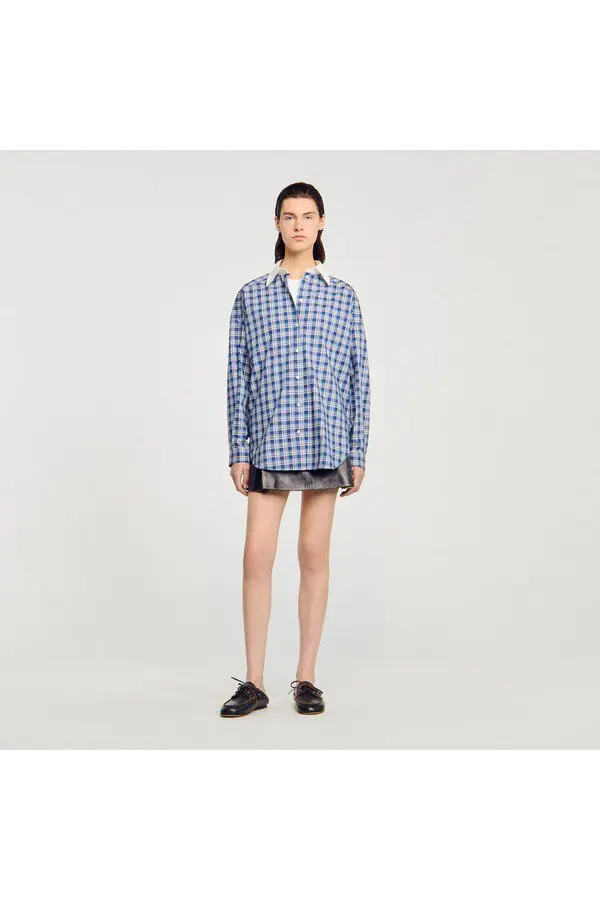 Sandro Rhinestone Checkered Shirt