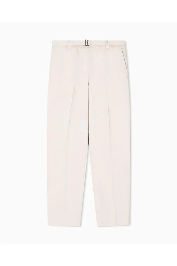 Emporio Armani Cotton Blend Trousers With Belt - Natural