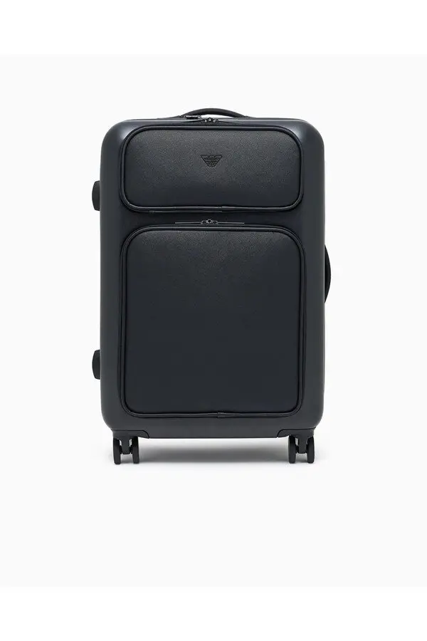 Emporio Armani Medium Carry-on Trolley Suitcase With Regenerated Saffiano Detail - Black