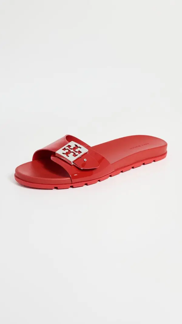 Tory Burch Buckle Slides - Lipstrick Red/silver