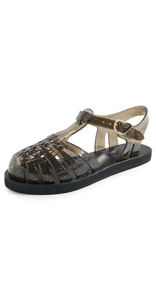 ANCIENT GREEK SANDALS Glitter Jelly Sandals - Black/silver Glitter