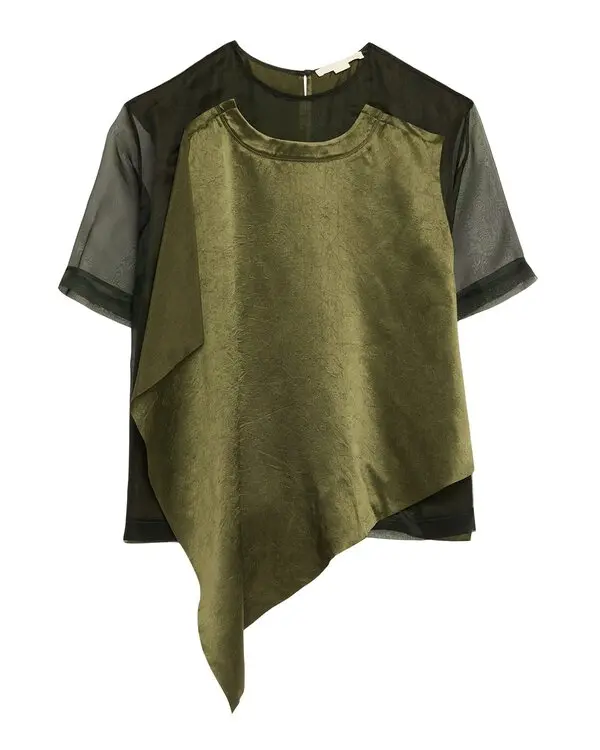 JASON WU Organza And Crinkled Satin T-shirt - Dark Fern