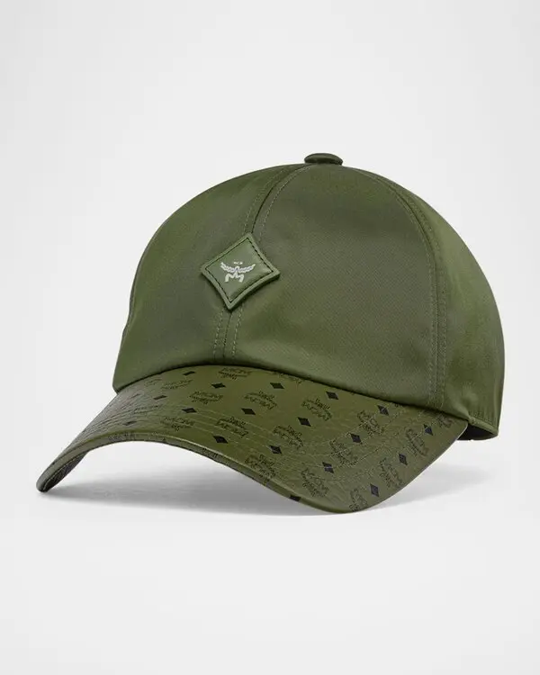 Mcm Re-nylon And Leather Baseball Cap - Khaki Moss