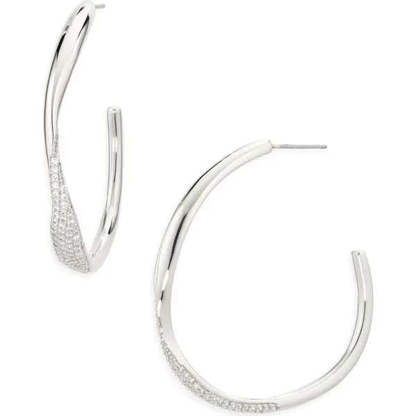 Nadri Large Alma Ribbon Hoop Earrings - Rhodium