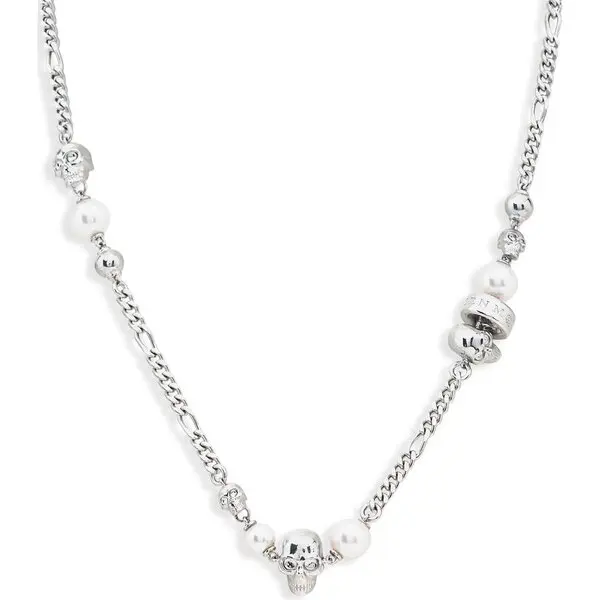 Alexander McQueen Crystal Skull & Faux Pearl Necklace - 926/ Pearl/ Cry