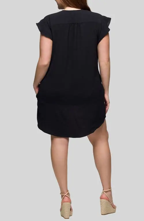 24SEVEN COMFORT APPAREL Flutter Cap Sleeve Shift Dress - Black