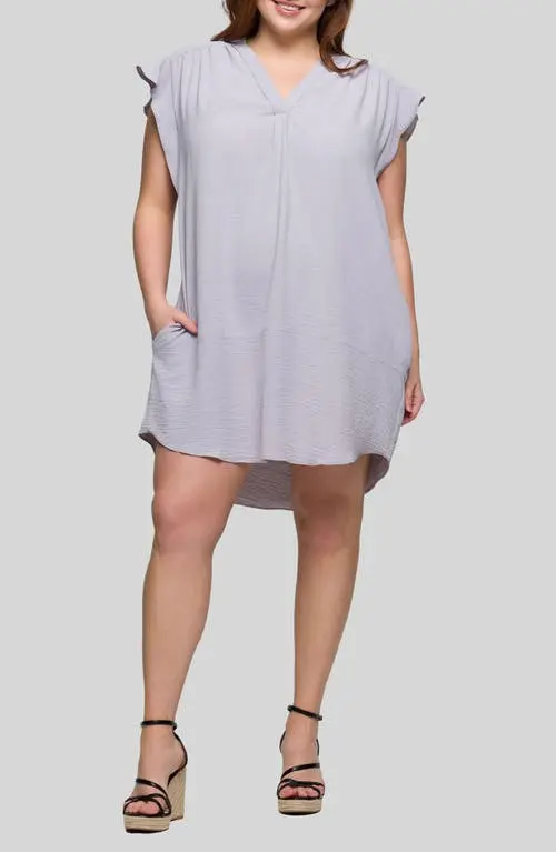24SEVEN COMFORT APPAREL Flutter Cap Sleeve Shift Dress - Grey