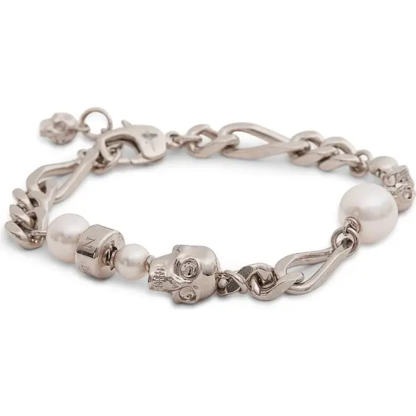 Alexander McQueen Crystal Skull And Faux Pearl Chain Bracelet - 926/ Pearl/ Cry