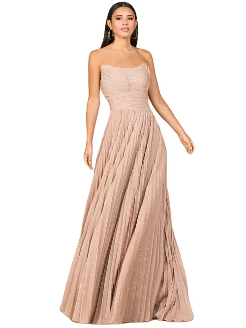 LARA NEW YORK Flowing Pleated Strapless Dress - Chamapgne Rose