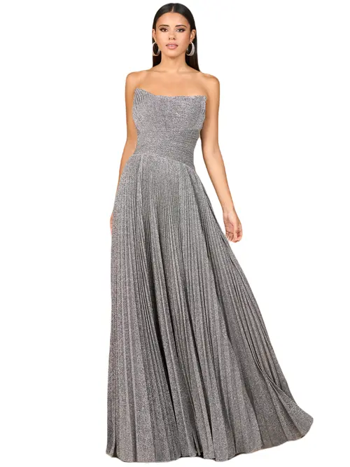LARA NEW YORK Flowing Pleated Strapless Dress - Grey
