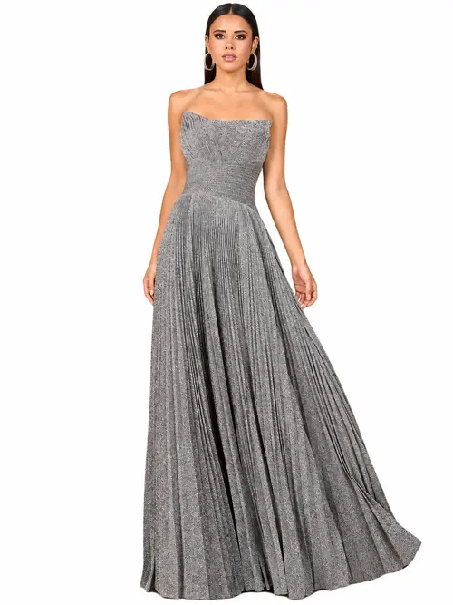 LARA NEW YORK Flowing Pleated Strapless Dress - Grey