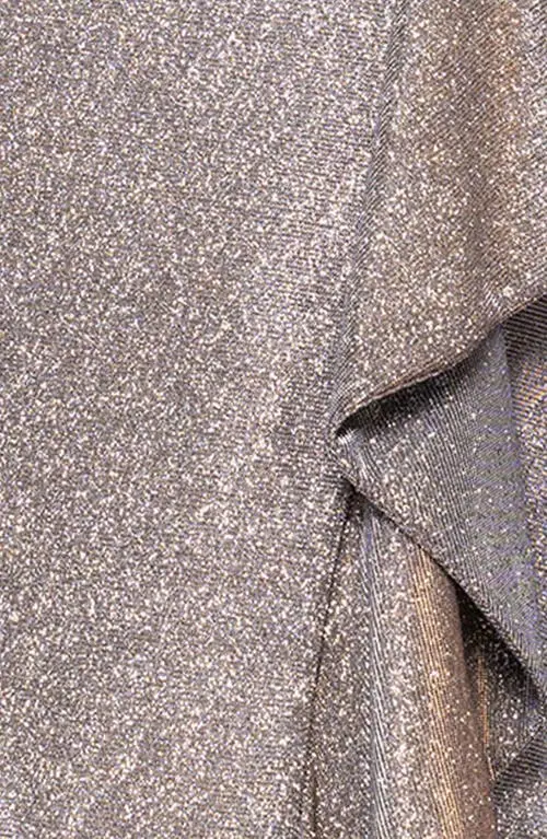 XSCAPE EVENINGS One-shoulder Ruffle Detail Glitter Knit Gown - Sand