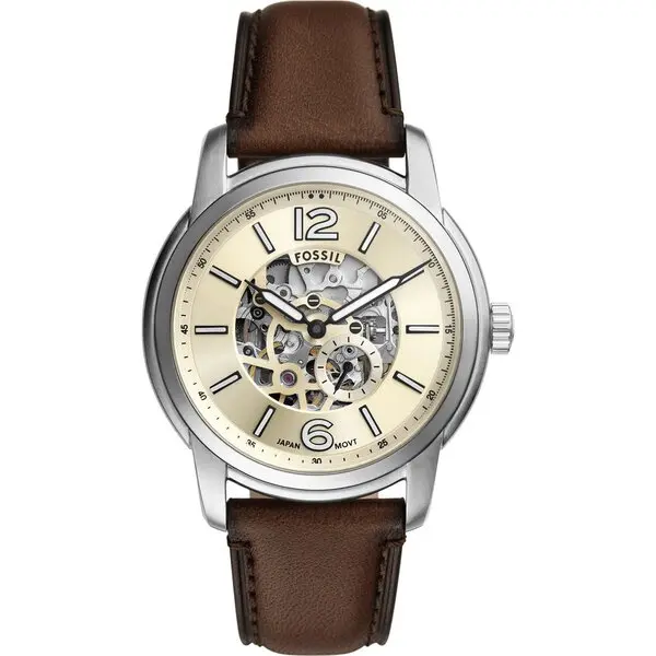 Fossil Heritage Automatic Leather Strap Watch - Brown