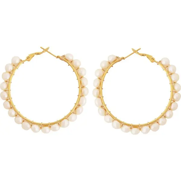 PANACEA Freshwater Pearl Embellished Hoop Earrings - White