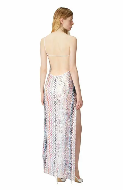 Missoni Long One-shoulder Cover-up With Zig Zag Pattern