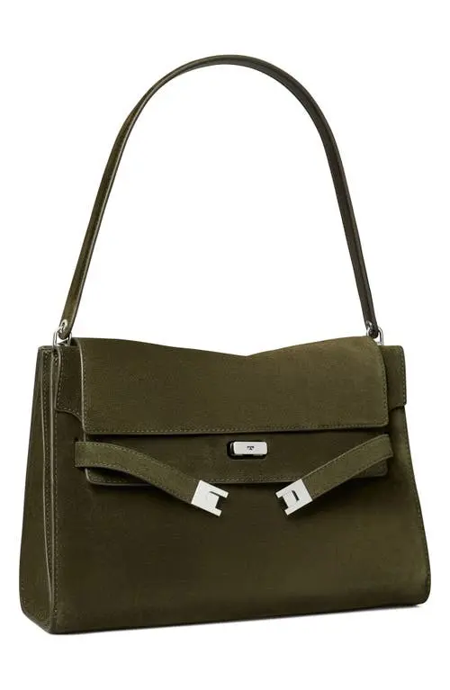 Tory Burch Lee Radziwill Large Suede Shoulder Bag - Dark Leccio