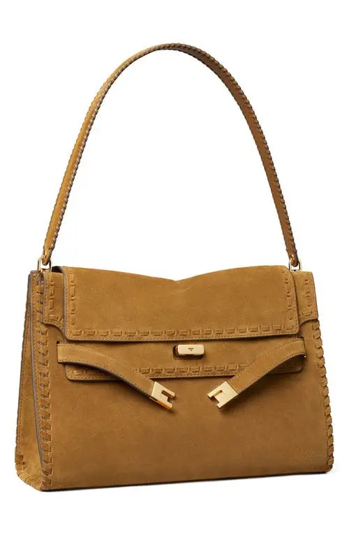 Tory Burch Lee Radziwill Large Suede Shoulder Bag - Wild Tabacco