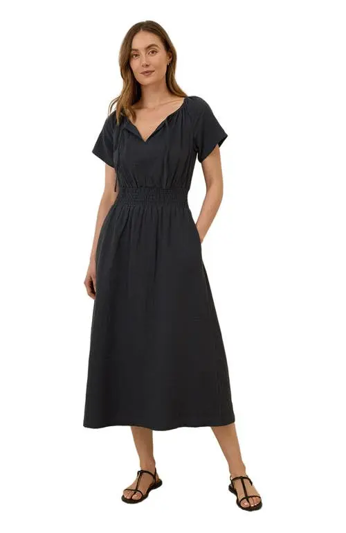 PACT Organic Cotton Coastal Double Gauze Boho Midi Dress - Black