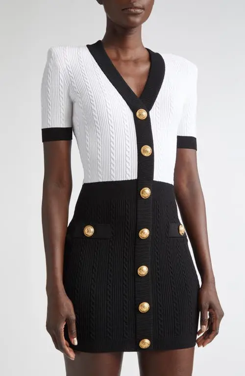 Balmain Colorblock Twisted Cable Knit Sweater Dress