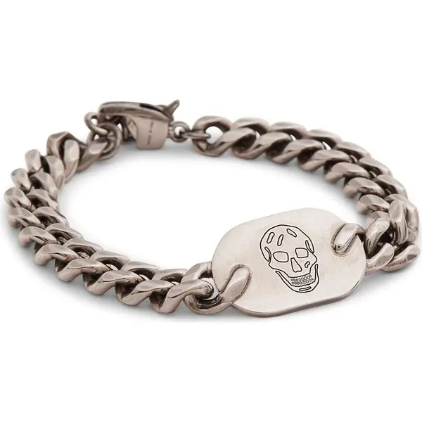 Alexander McQueen Skull Plate Pendant Chain Bracelet - Mcq0911sil.v.b Antil