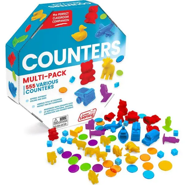 JUNIOR LEARNING Counters Multipack 555 Pieces,various Colorsshapes & Styles - Multicolored