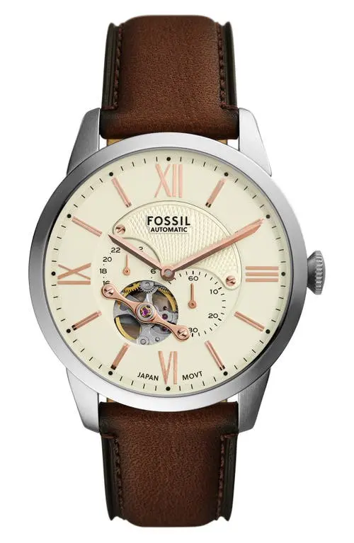 Fossil Townsman Automatic Leather Strap Watch - Brown