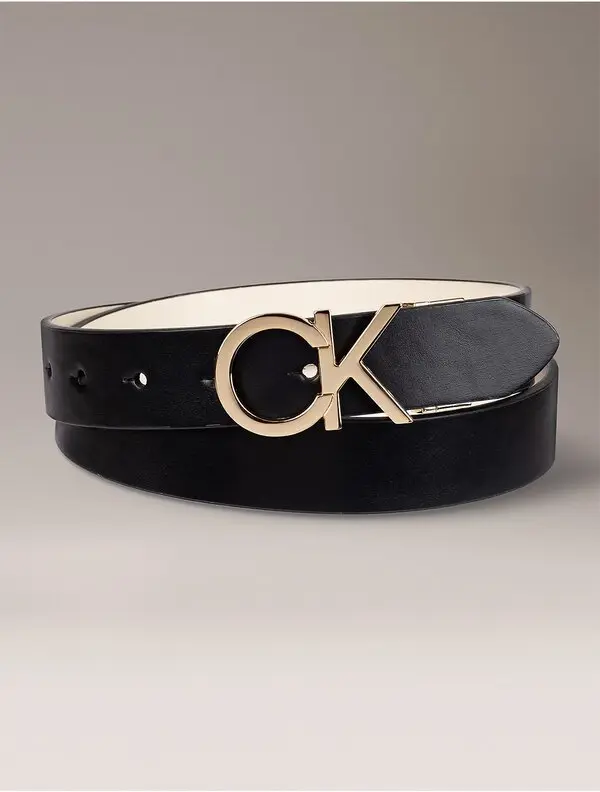 Calvin Klein Monogram Logo Plaque Reversible Belt - Black / Bone