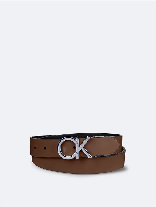 Calvin Klein Monogram Logo Plaque Reversible Belt - Black / Brown