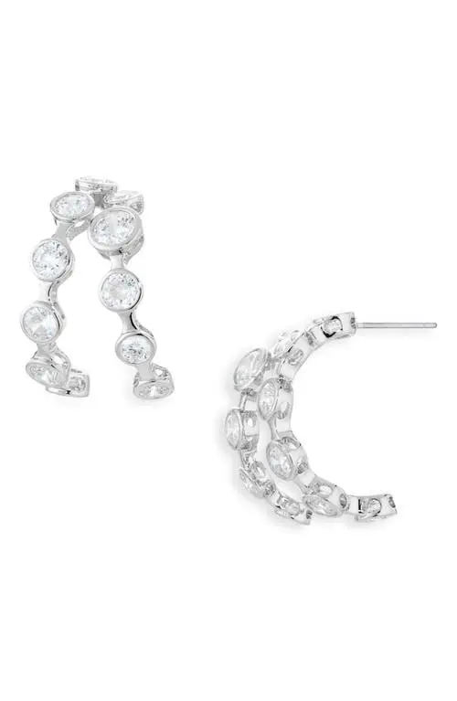 Nadri Brooklyn Cubic Zirconia Hoop Earrings - Rhodium