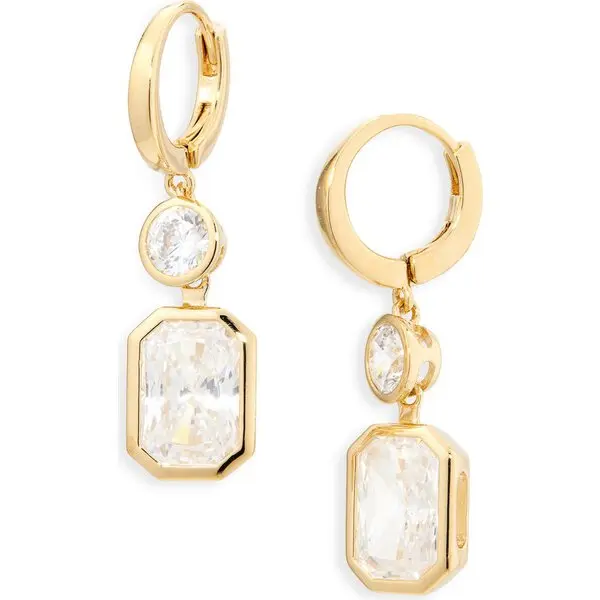 Nadri Brooklyn Cubic Zirconia Drop Hoop Earrings - Gold