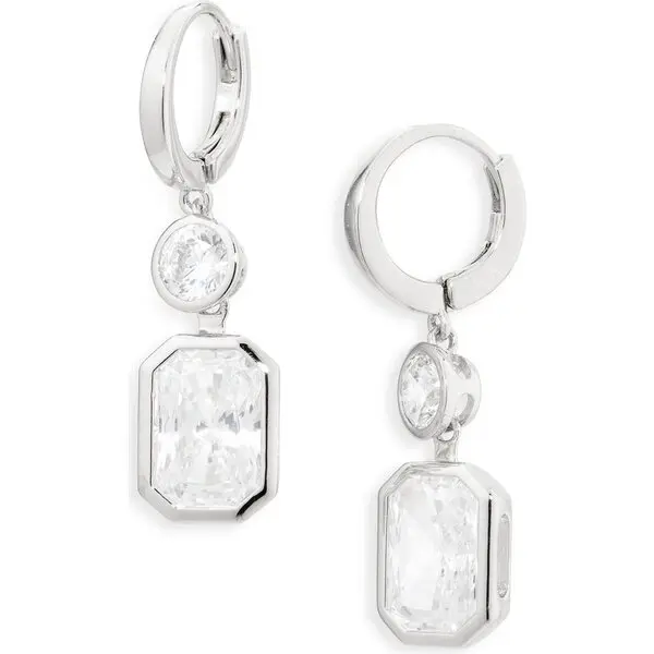 Nadri Brooklyn Cubic Zirconia Drop Hoop Earrings - Rhodium