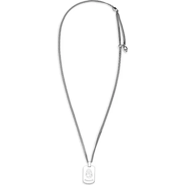 Alexander McQueen Skull Plate Pendant Chain Necklace - Mcq0911sil.v.b Antil