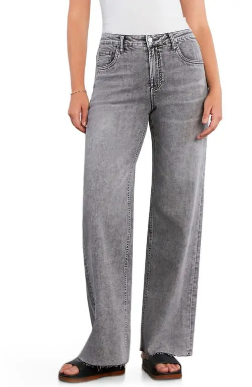 HINT OF BLU Raw Hem Wide Leg Jeans - Grey Smoke