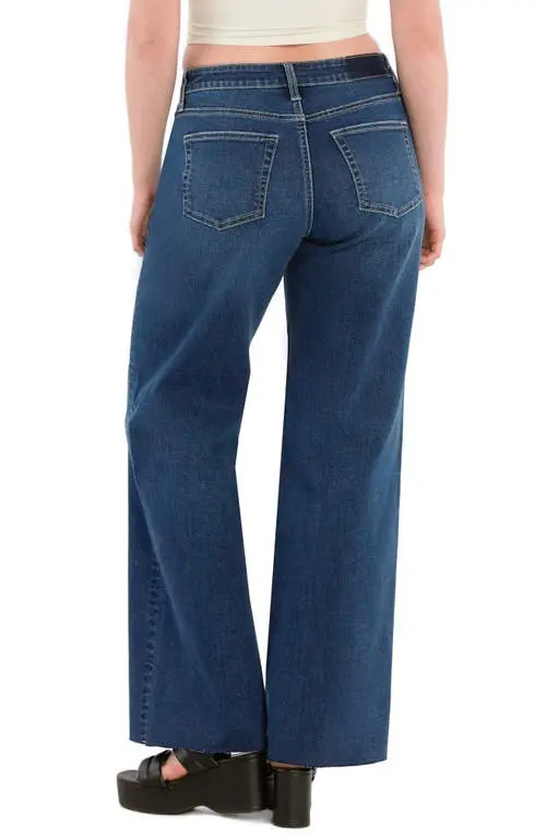 HINT OF BLU Raw Hem Wide Leg Jeans - Storm Denim