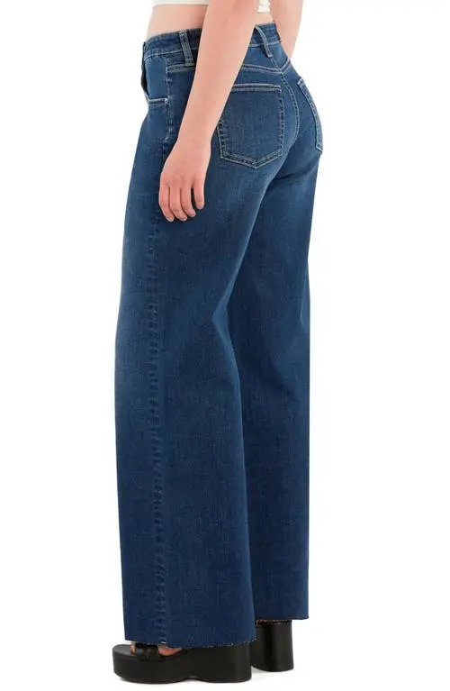 HINT OF BLU Raw Hem Wide Leg Jeans - Storm Denim