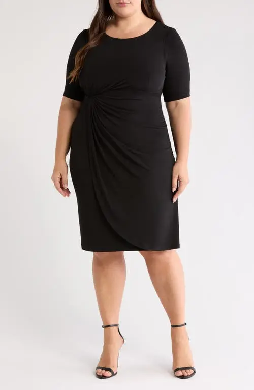 CONNECTED APPAREL Faux Wrap Dress - Black