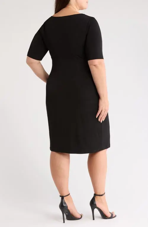 Connected Apparel Faux Wrap Dress - Black | Editorialist