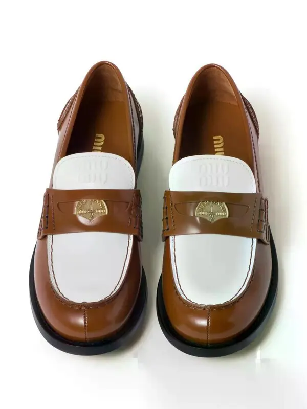 Miu Miu Two-tone Leather Penny Loafers - Brown