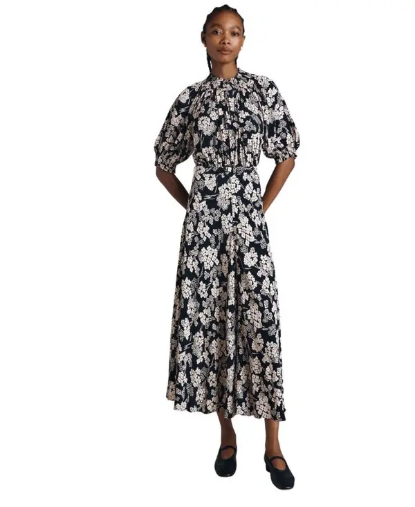 GHOST LONDON Floral Printed Dolly Midi Dress - Black