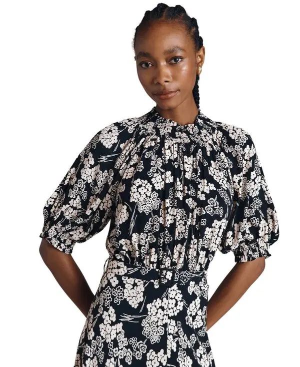 GHOST LONDON Floral Printed Dolly Midi Dress - Black