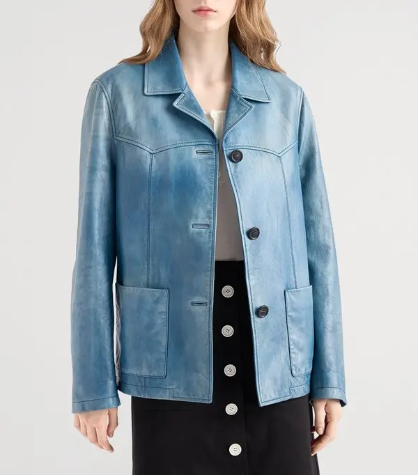 Prada Nappa Leather Jacket - Blue
