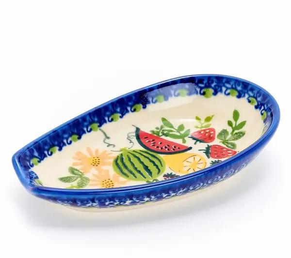 LIDIA'S POLISH POTTERY Hand Painted Spoon Rest - One-color