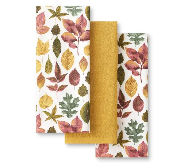 MARTHA STEWART Harvest Falling Leaves Kitchen T Owel 3-pack Set - One-color