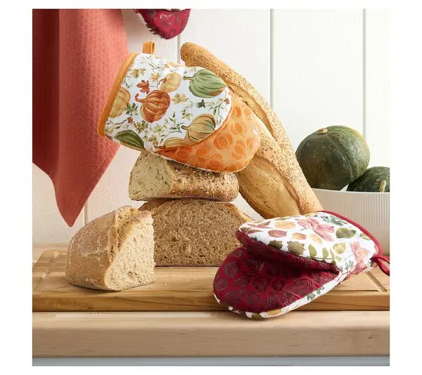 MARTHA STEWART Autumn Pumpkins Mini Oven Mitt 2 -pack Set