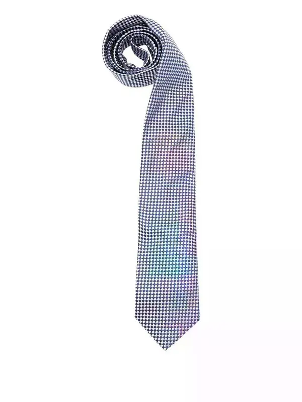 Brunello Cucinelli Checkerboard Silk Neck Tie - Blue
