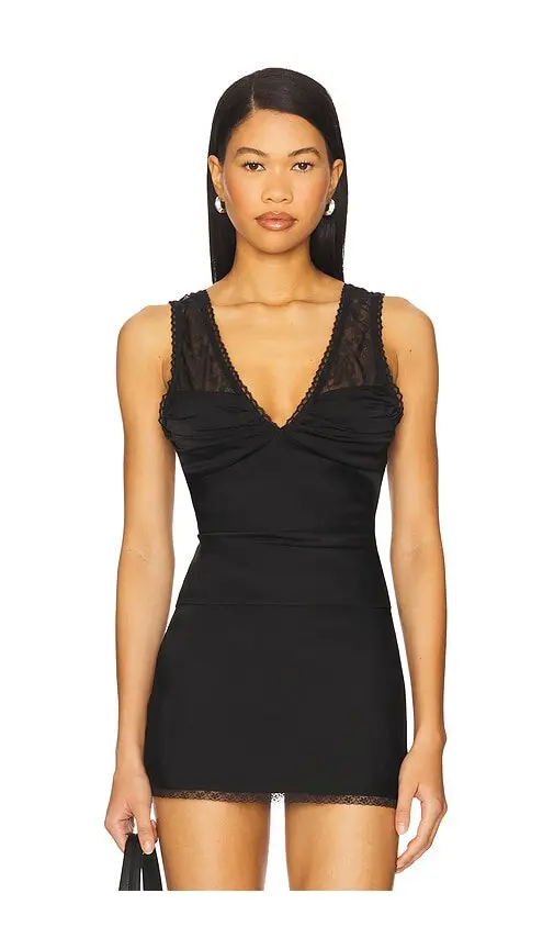 NIA Khadari Pleated Bodice Top With Sheer Lace Contrast